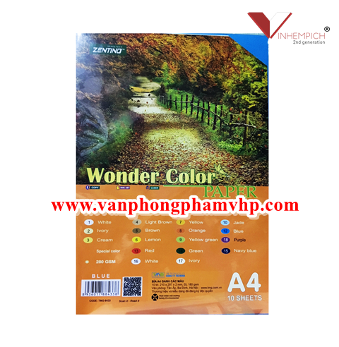 Bìa ganh A4 Zentino 180gsm Wonder Color Xanh Dương - VĂN PHÒNG PHẨM ...