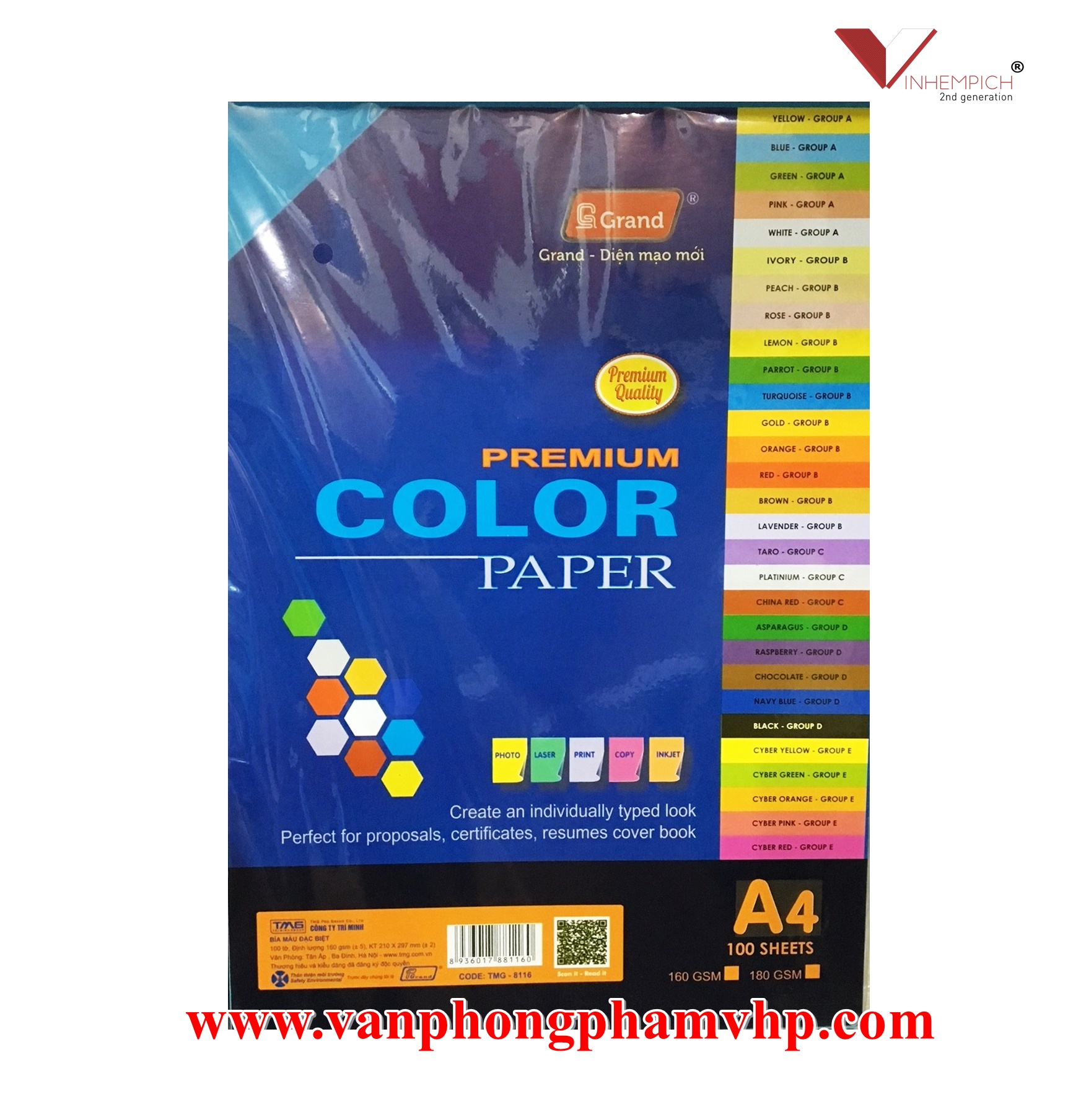 BÌA MÀU A4 PGRAND 160GSM PREMIUM COLOR PAPER - XANH - VĂN PHÒNG PHẨM VINHEMPICH